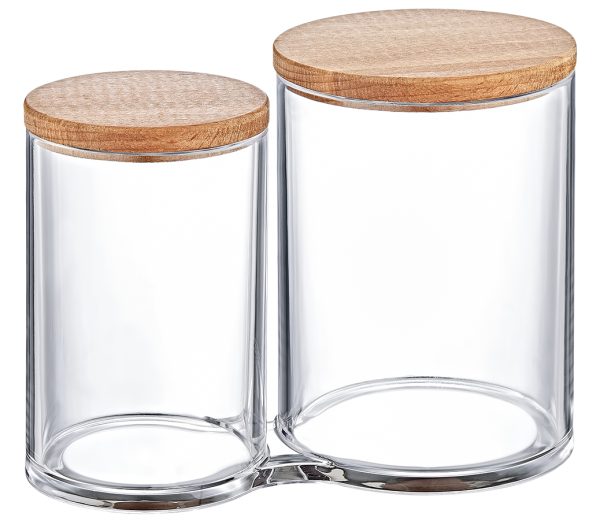 Набір із двох циліндричних банок 15,5x8x11 см, прозорий з дерев'яною ...
